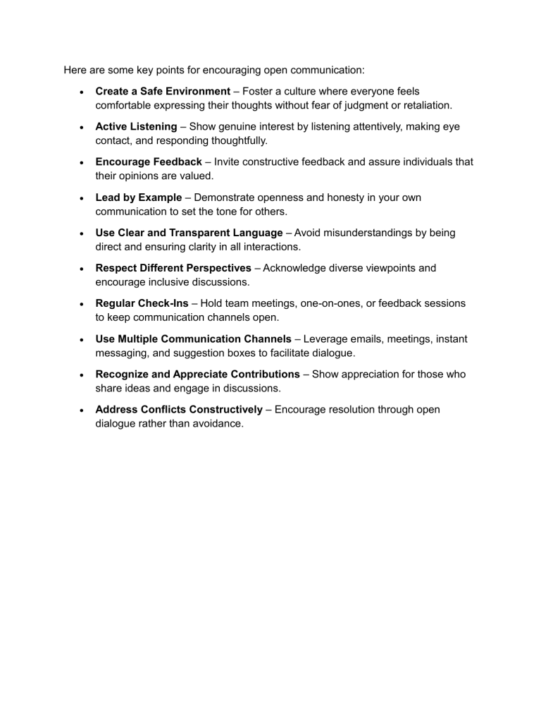 Open Communication: Key Points for Encouragement