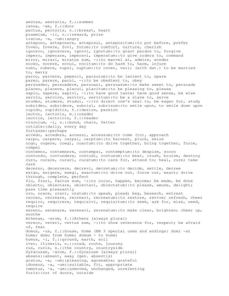 Latin Vocabulary List: Nouns, Verbs, and Definitions