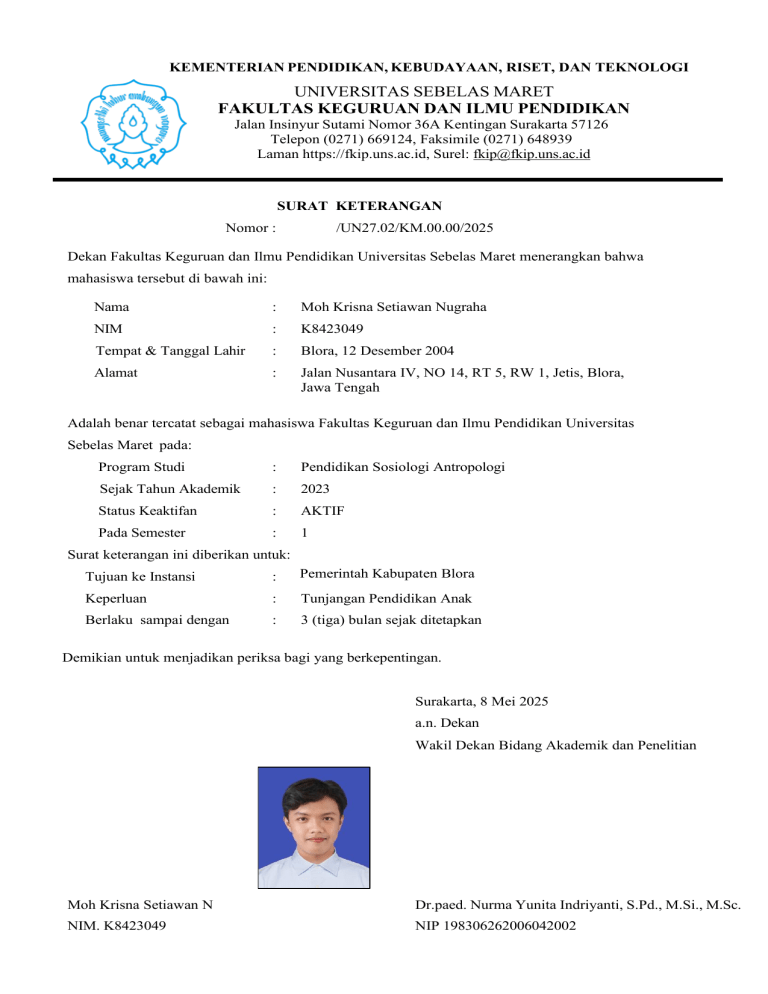 Surat Keterangan Status Mahasiswa - Universitas Sebelas Maret
