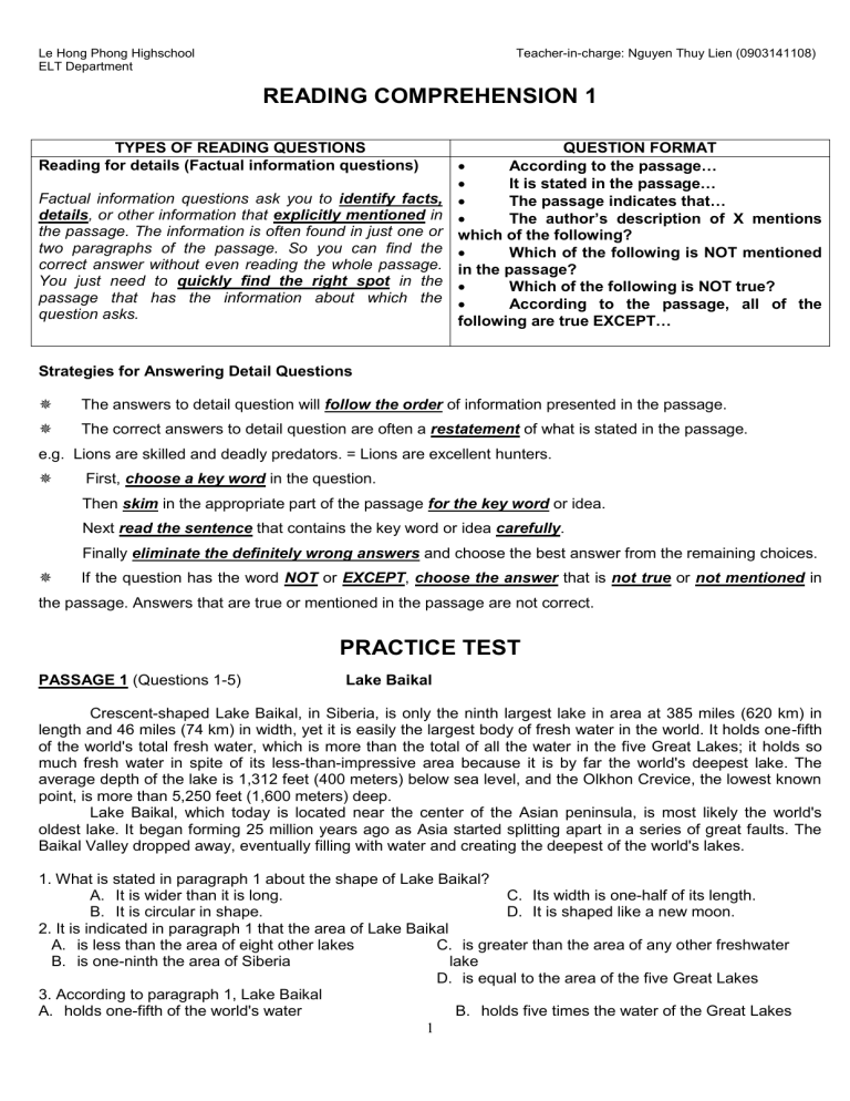 Reading Comprehension Practice: Factual Questions