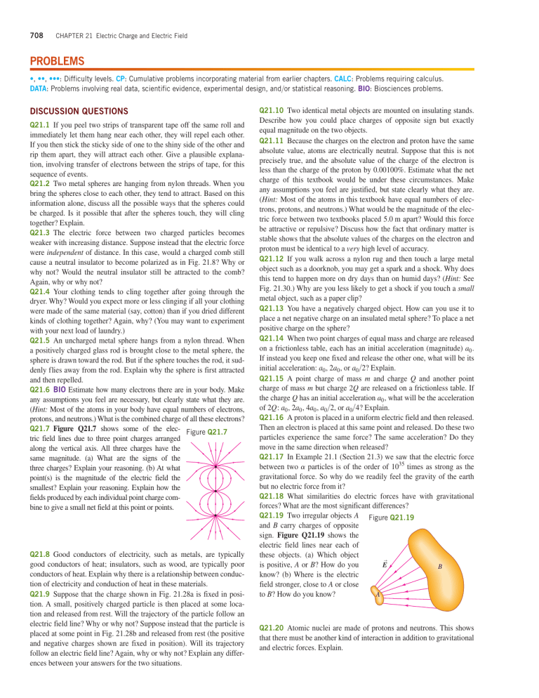 Electric Charge & Field Problems - Physics Textbook Excerpt