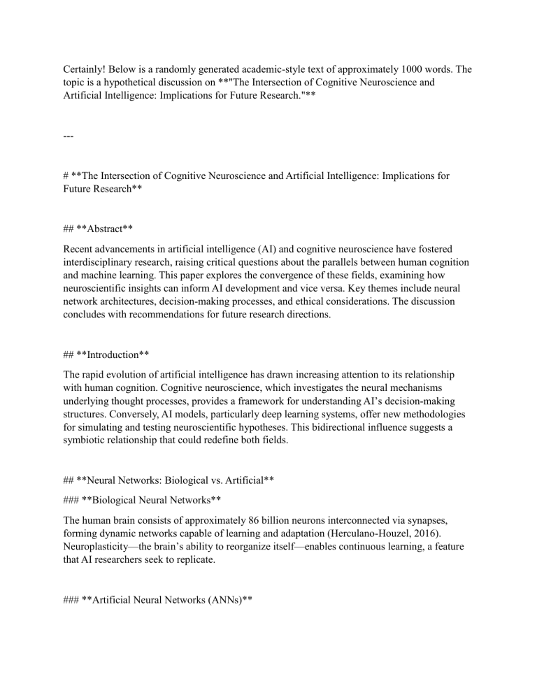 Cognitive Neuroscience & AI: Future Research Implications