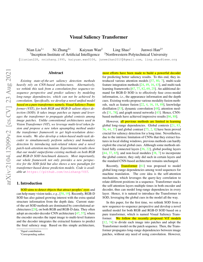 Visual Saliency Transformer Deep Learning For Object Detection