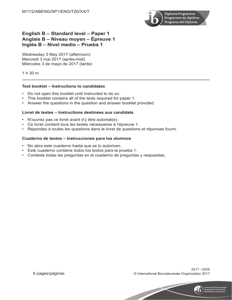 English B SL Paper 1: Exam Texts & Instructions