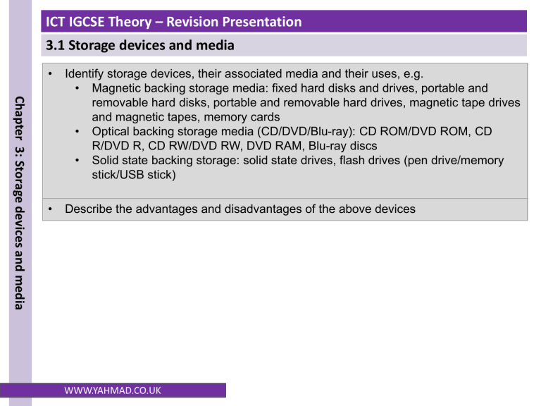 ICT IGCSE Storage Devices & Media: Revision Presentation Guide