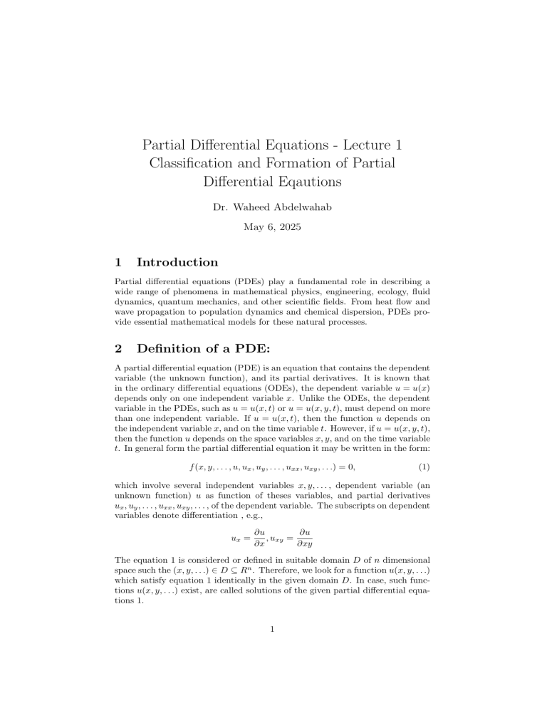 Partial Differential Equations: Classification & Formation