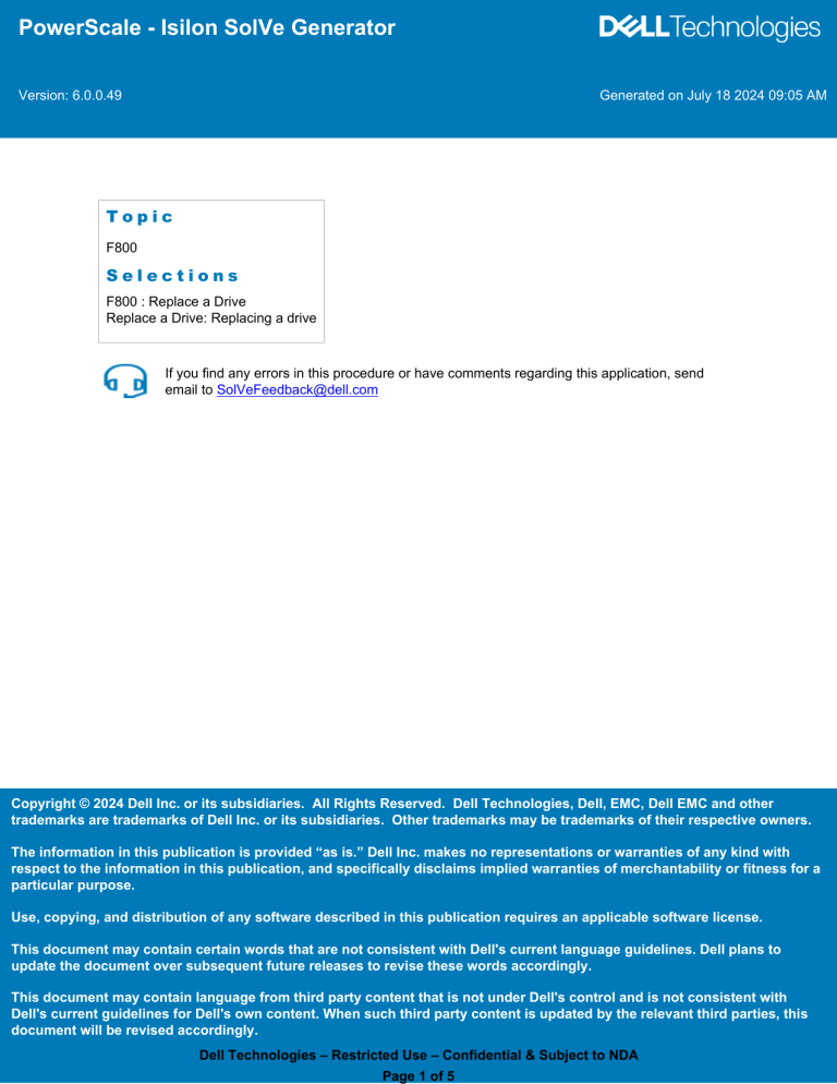 PowerScale Isilon F800 Drive Replacement Procedure