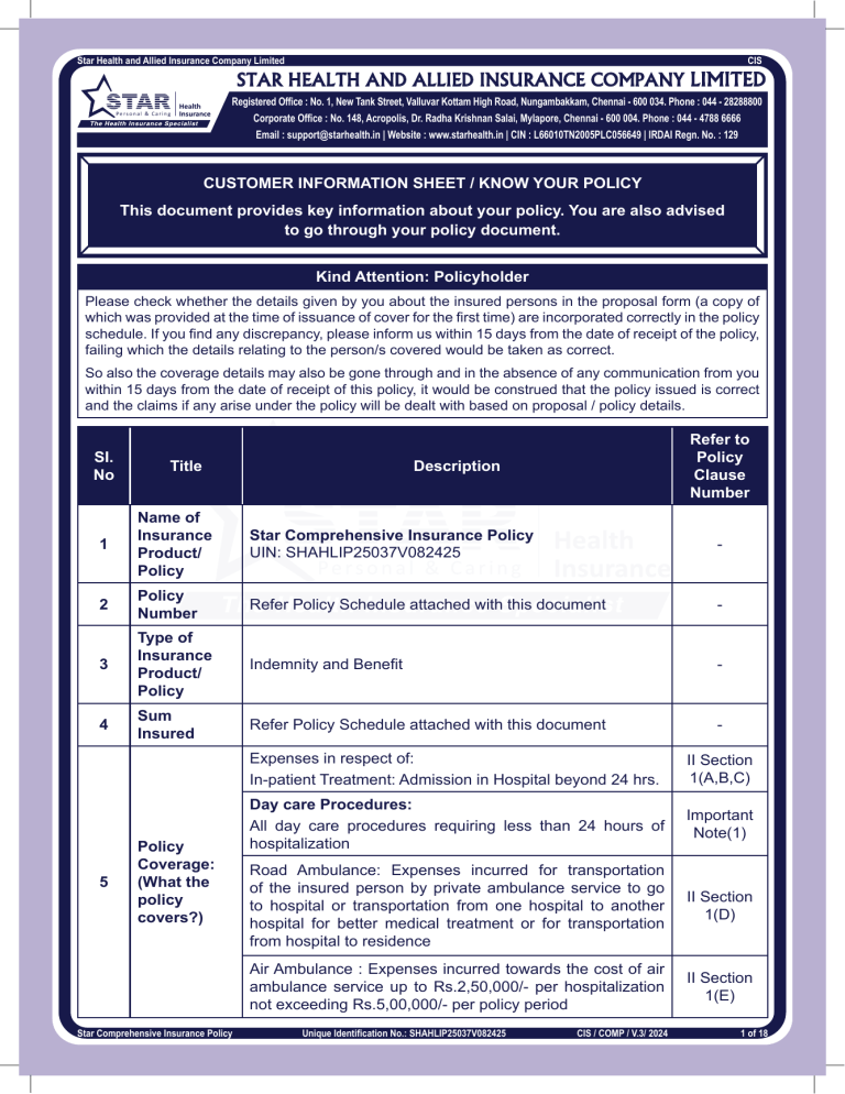 Star Comprehensive Insurance Policy: Coverage & Exclusions