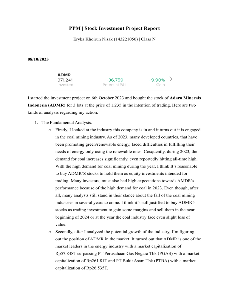 Stock Investment Project Report: ADMR, ASII, BBNI Analysis