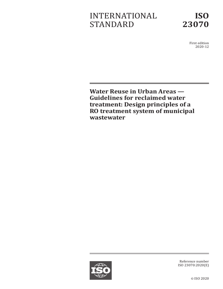 ISO 23070: Water Reuse - RO Treatment System Design