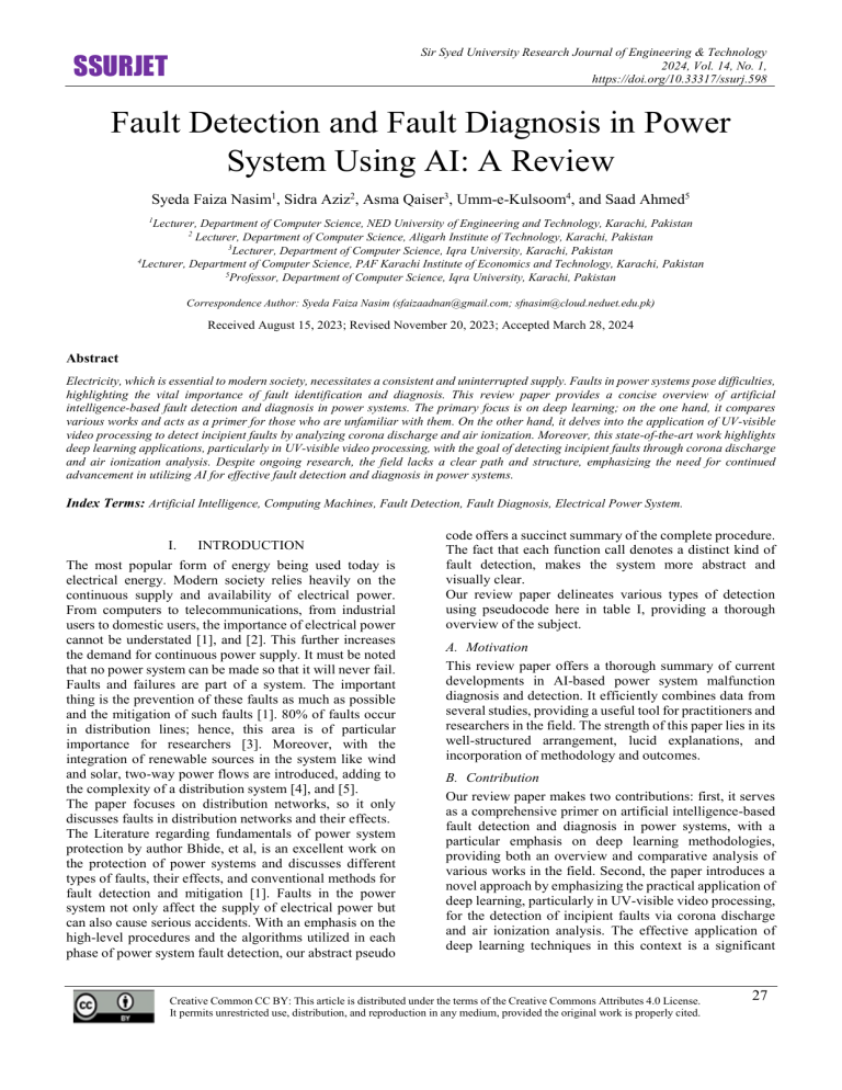 AI Fault Detection in Power Systems: A Review
