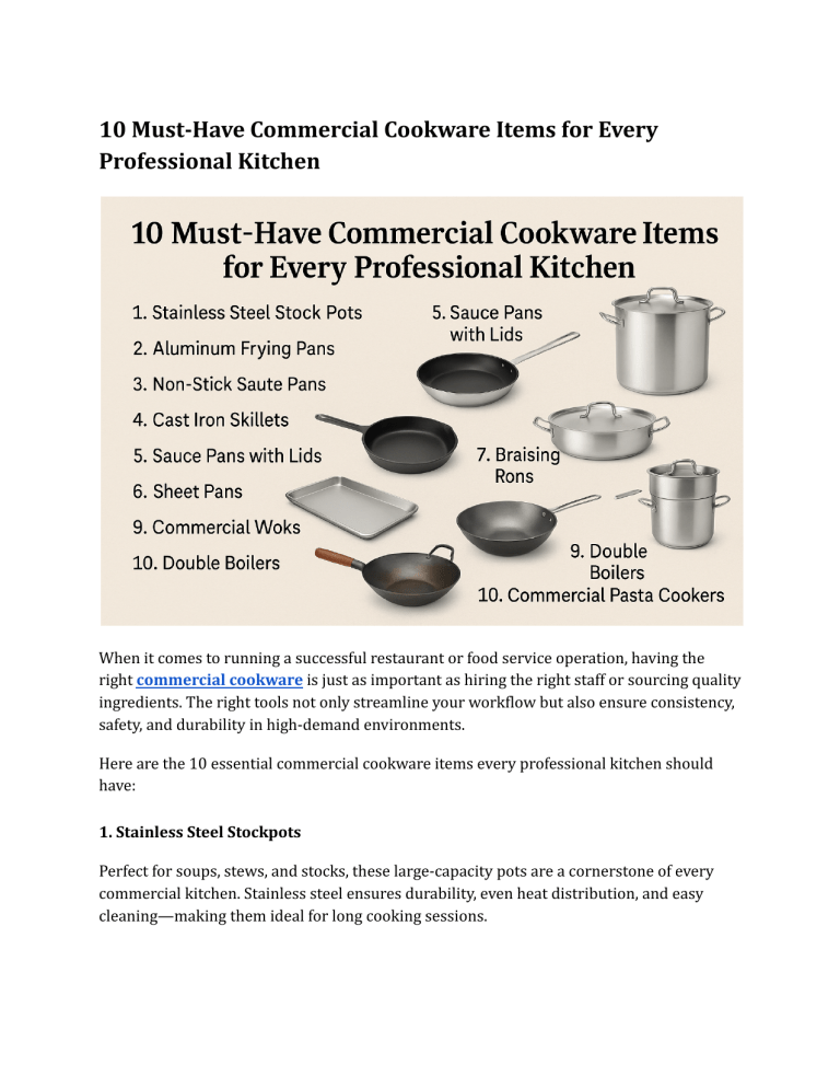 Commercial Cookware: 10 Must-Have Items for Professional Kitchens