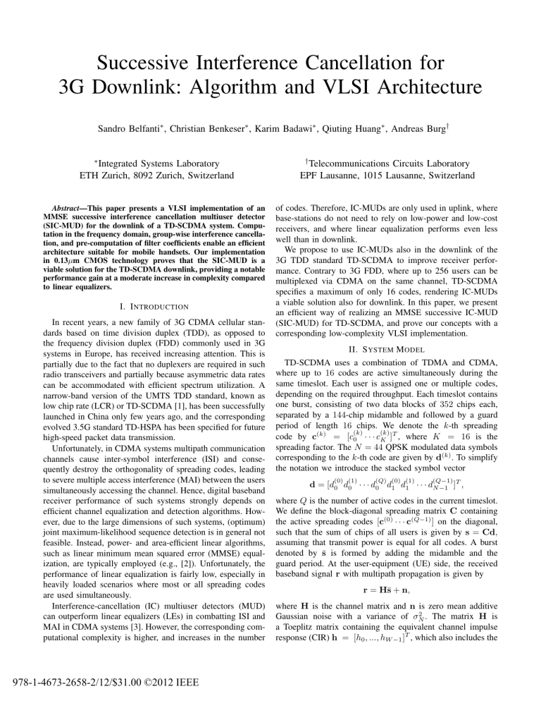 SIC-MUD for 3G Downlink: Algorithm & VLSI Architecture
