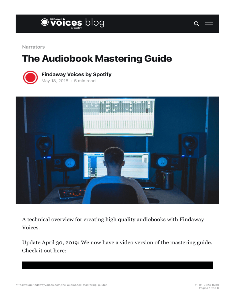 Audiobook Mastering Guide: Findaway Voices Technical Specs