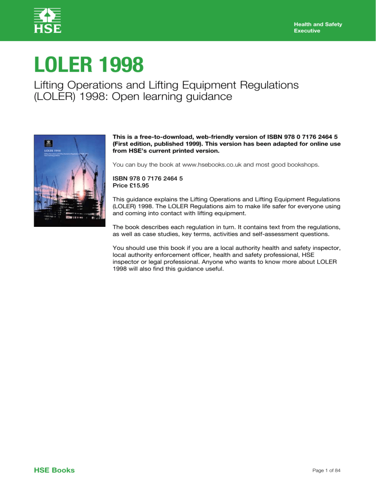 LOLER 1998: Lifting Equipment Regulations Open Learning Guide