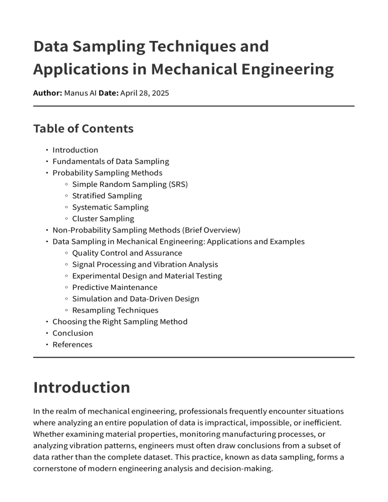 Data Sampling Techniques in Mechanical Engineering