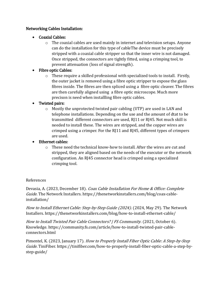 Networking Cable Installation Guide: Coaxial, Fiber, Ethernet