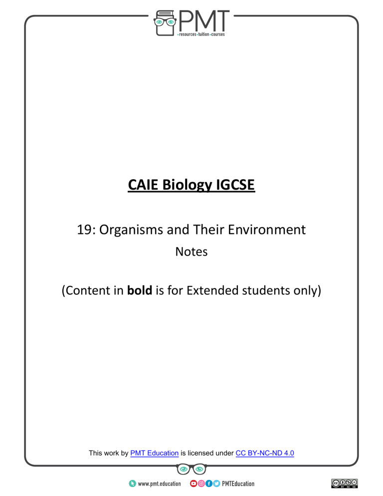 IGCSE Biology: Organisms & Environment Notes