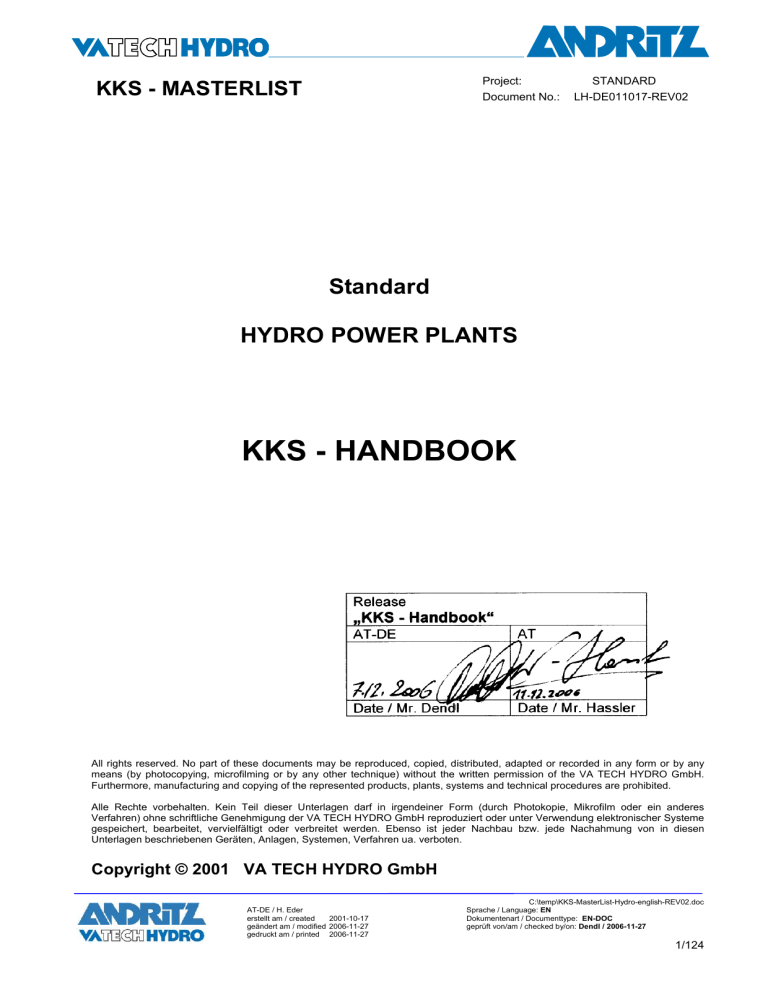 KKS Masterlist Standard: Hydro Power Plant Identification