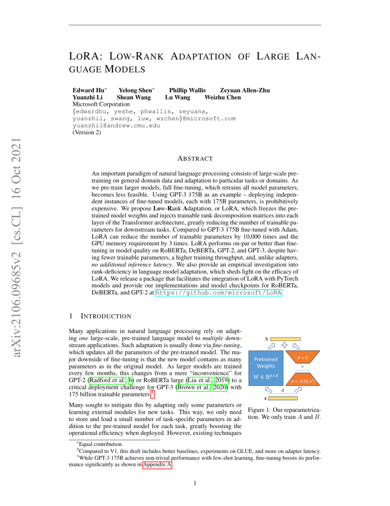 LoRA: Low-Rank Adaptation for Large Language Models