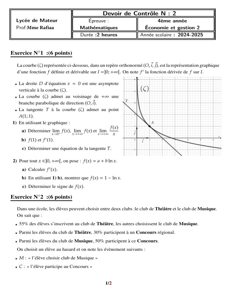 Examen de maths : Économie & Gestion, 4ème année
