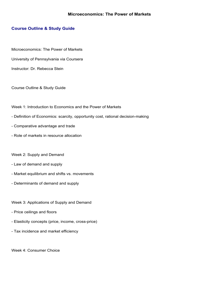 Microeconomics Course Outline & Study Guide