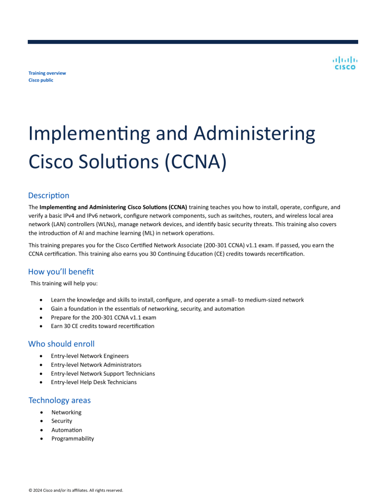 CCNA Training Overview: Cisco Solutions (200-301)