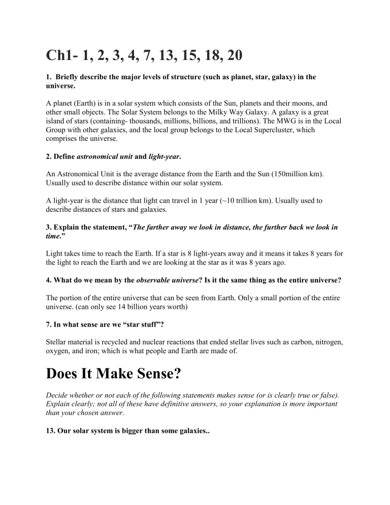 Astronomy Homework: Universe Structure & Concepts