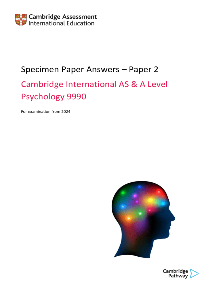 Psychology 9990 Paper 2 Specimen Answers