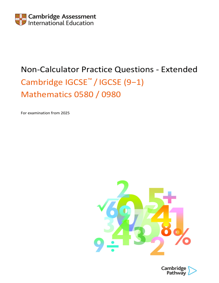 IGCSE Math Practice Questions (Extended) - No Calculator