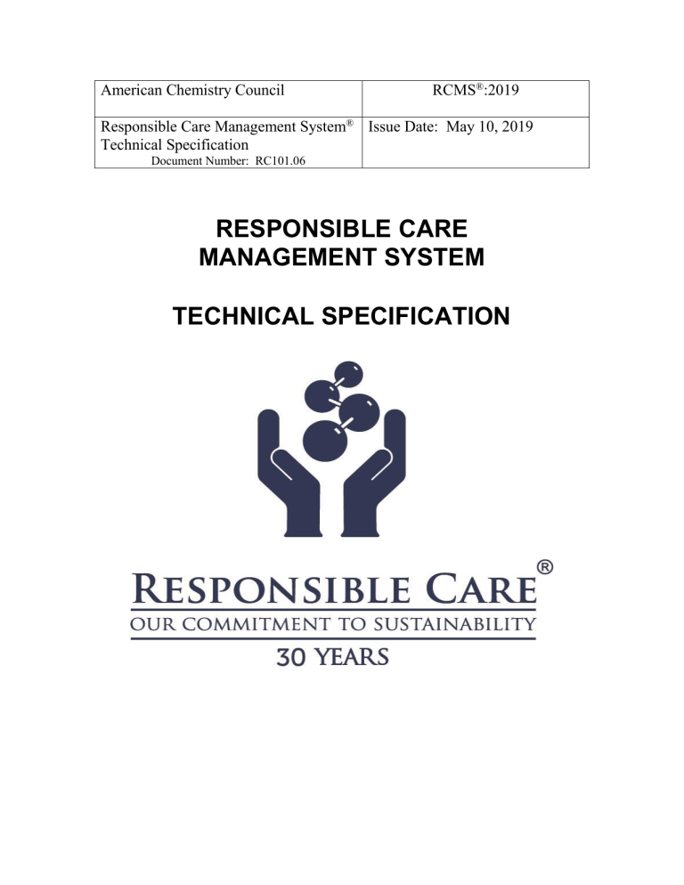 RCMS Technical Specification: Responsible Care Management System