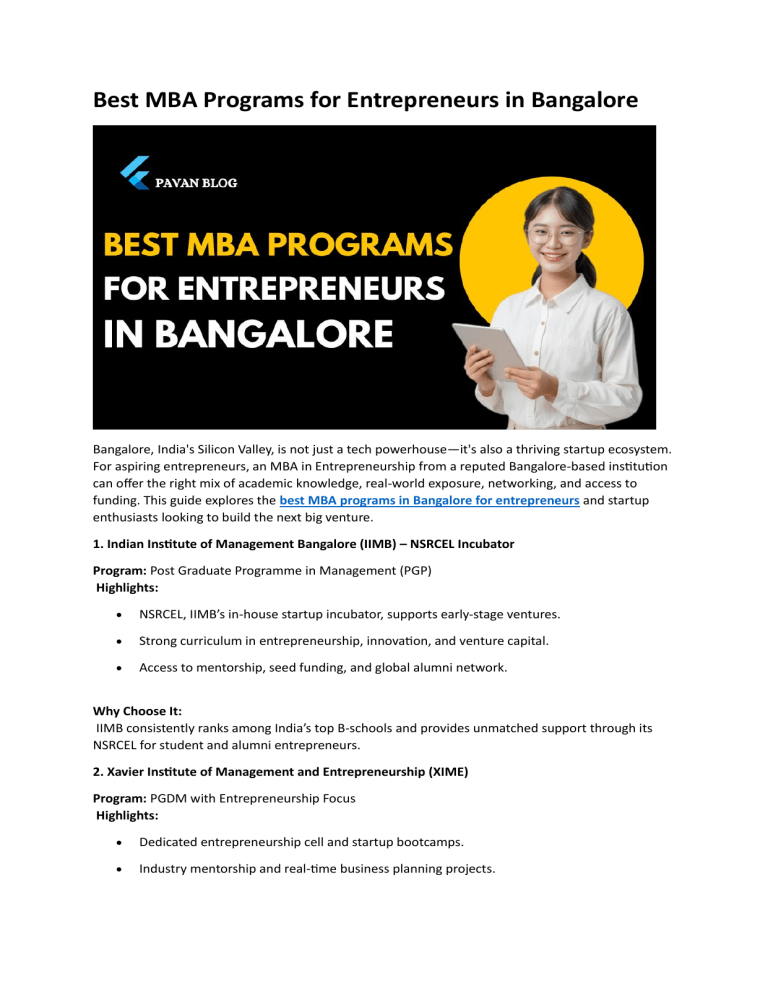 Best MBA Programs for Entrepreneurs in Bangalore | Top B-Schools