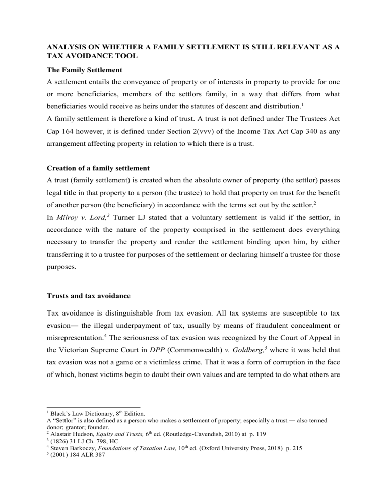 Family Settlements: Tax Avoidance Analysis