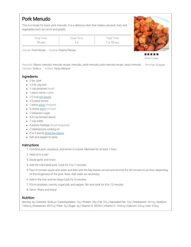 Pork Menudo Recipe: Filipino Cuisine