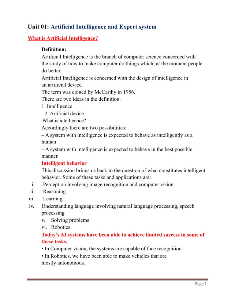 AI & Expert Systems: Intro, Applications, History