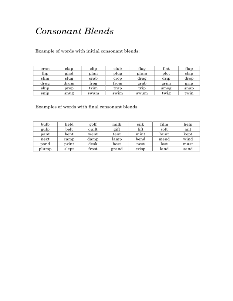 Consonant Blends Worksheet: Phonics Practice