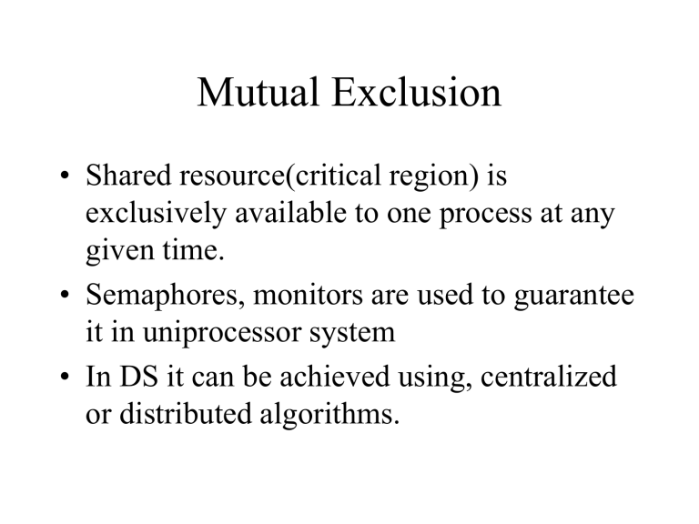 Mutual Exclusion in Distributed Systems Algorithms