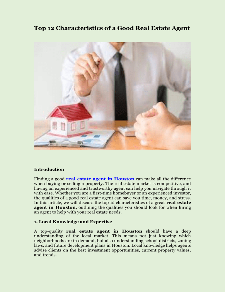 Top 12 Real Estate Agent Characteristics in Houston