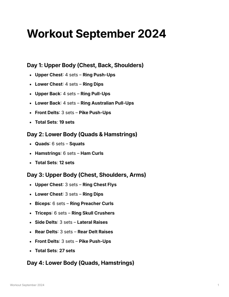 Workout Plan: September 2024 - Upper & Lower Body