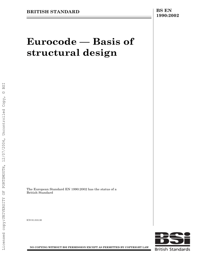 BS EN 1990: Eurocode - Basis of Structural Design