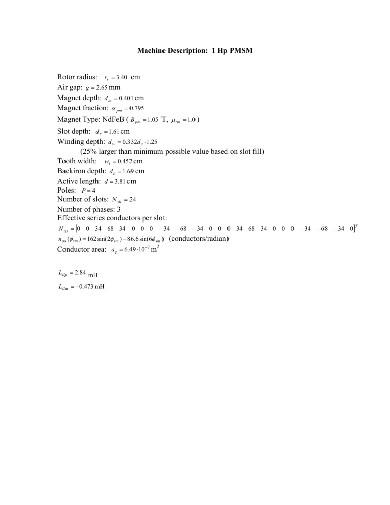 1 Hp PMSM Motor Specifications: Design & Parameters