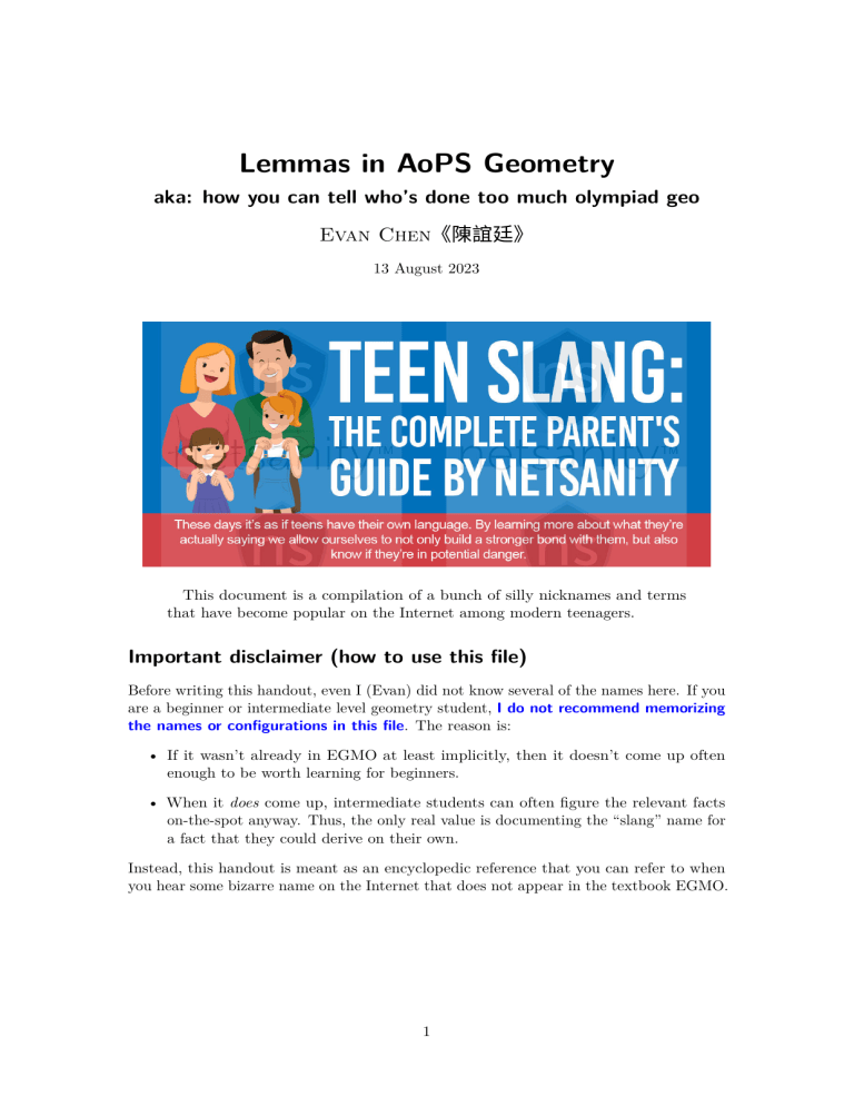 AoPS Geometry Lemmas: Olympiad Geometry Slang