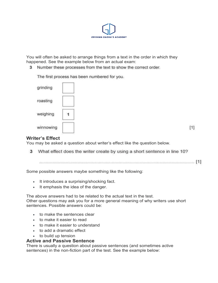 Exam Prep: Writer's Effect, Grammar, Language Features