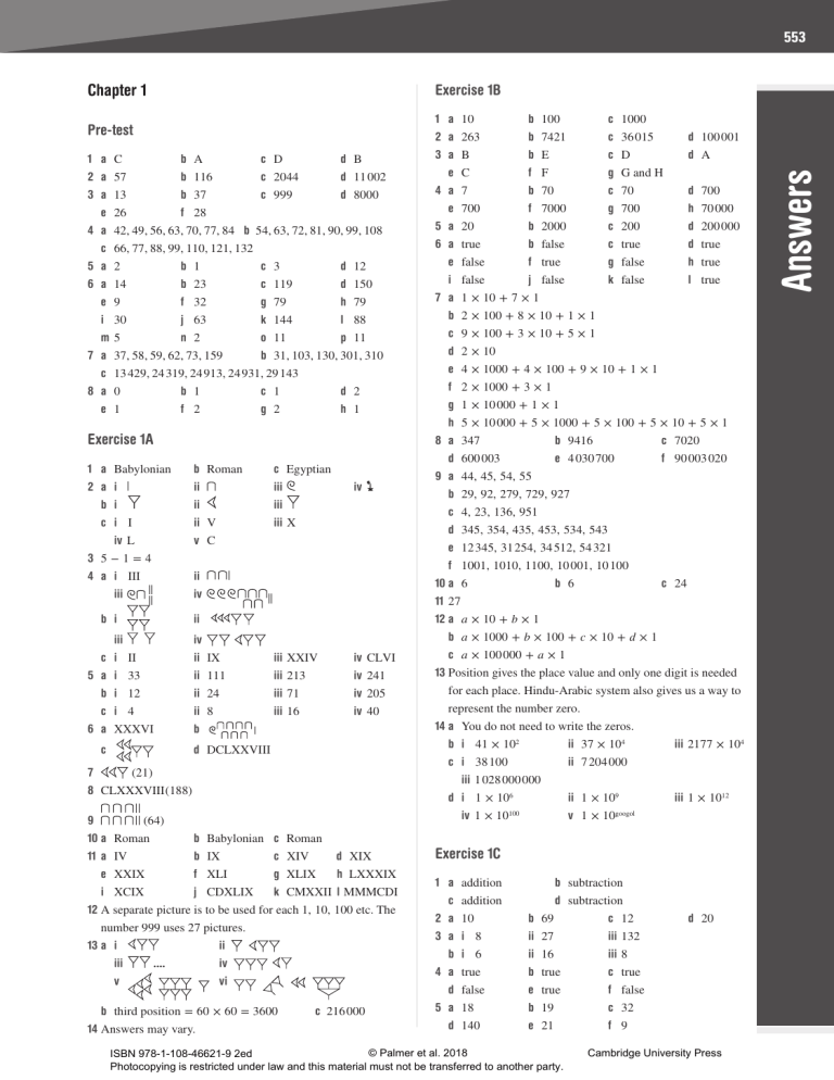 Math Answer Key: Chapter 1 Solutions