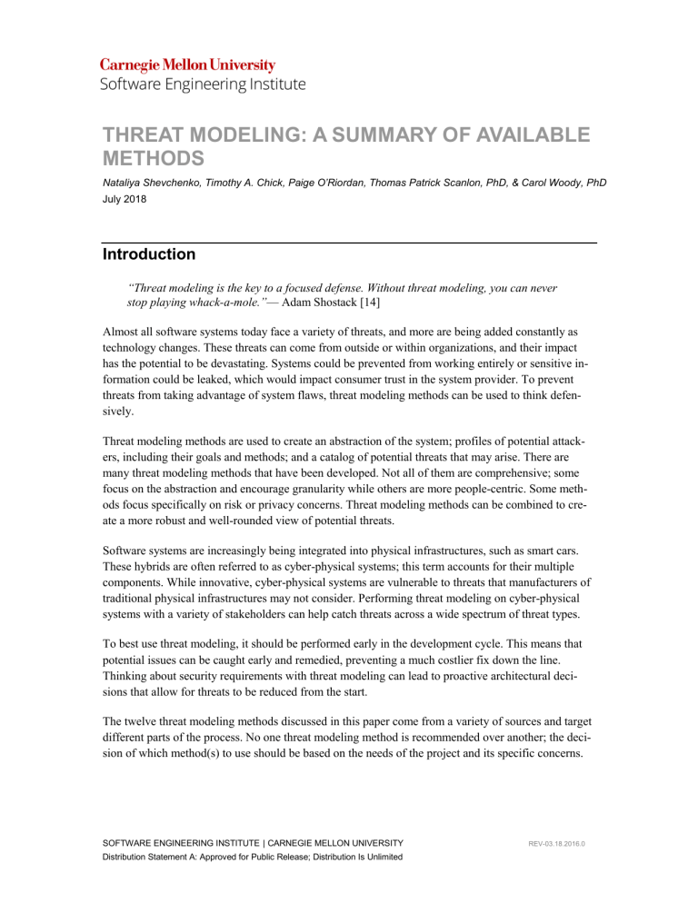 Threat Modeling Methods: A Summary