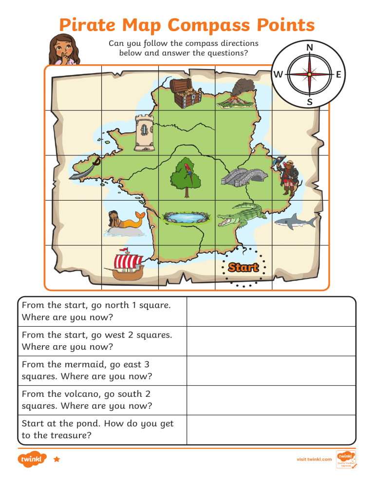 Pirate Map Compass Points Worksheet