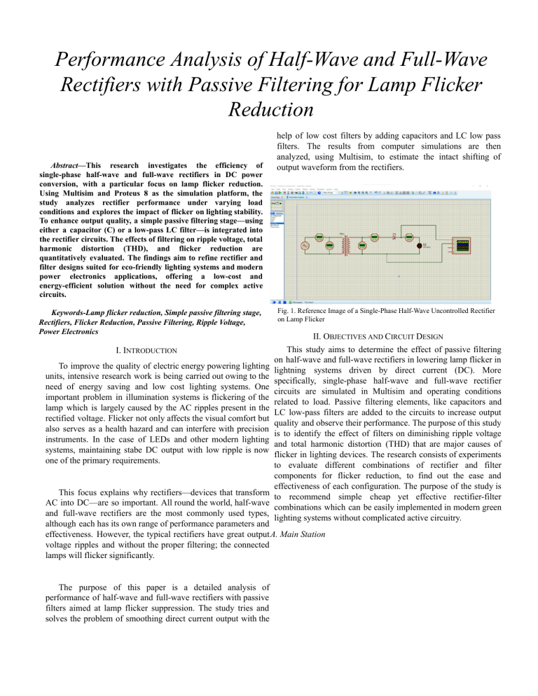 Lamp Flicker Reduction: Rectifier & Filter Performance Analysis