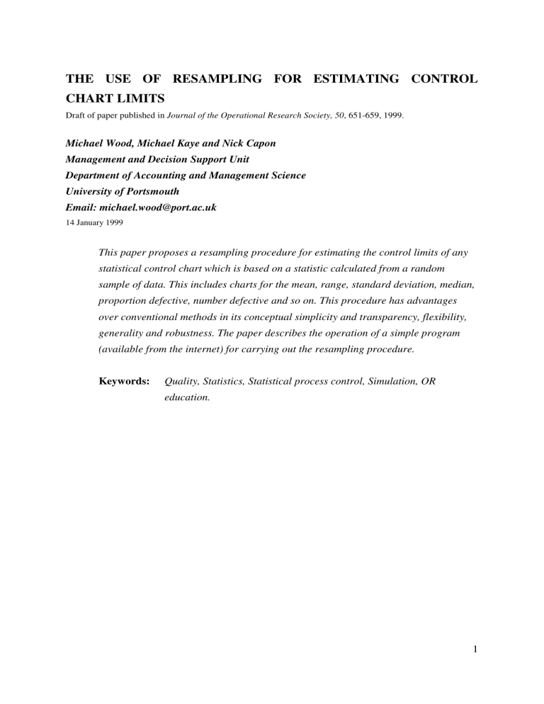 Resampling for Control Chart Limits: A Statistical Approach