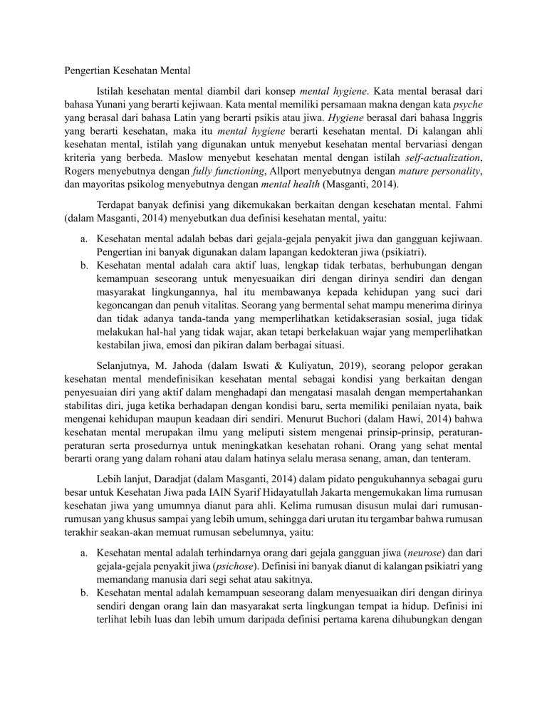 Kesehatan Mental: Definisi dan Konsep