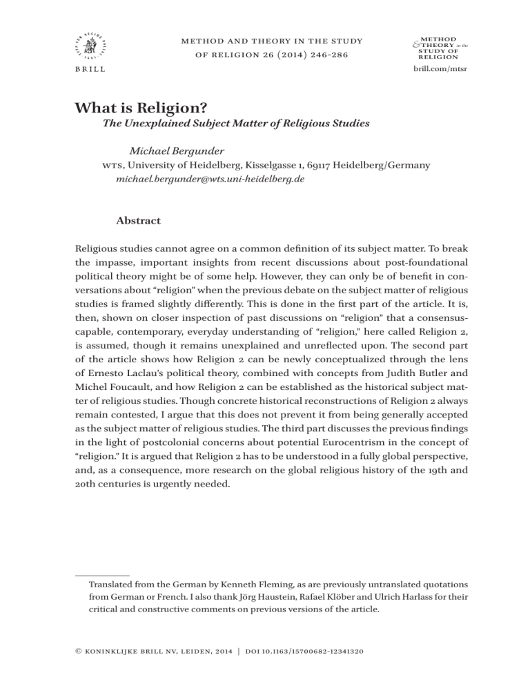 What is Religion? Redefining Religious Studies' Subject Matter